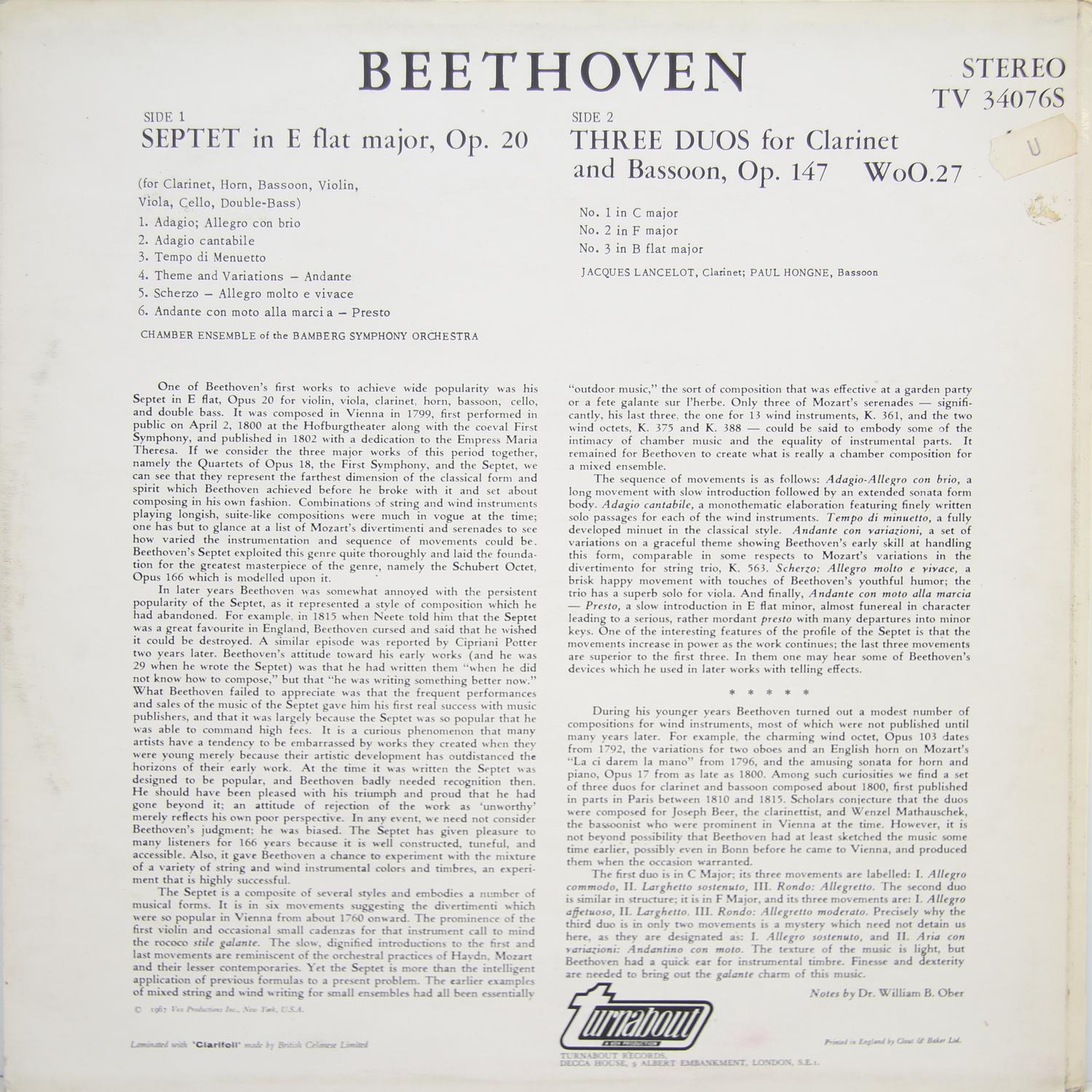 Виниловая пластинка ВИНТАЖ - BEETHOVEN - SEPTET IN E FLAT MAJOR OP. 20 ...