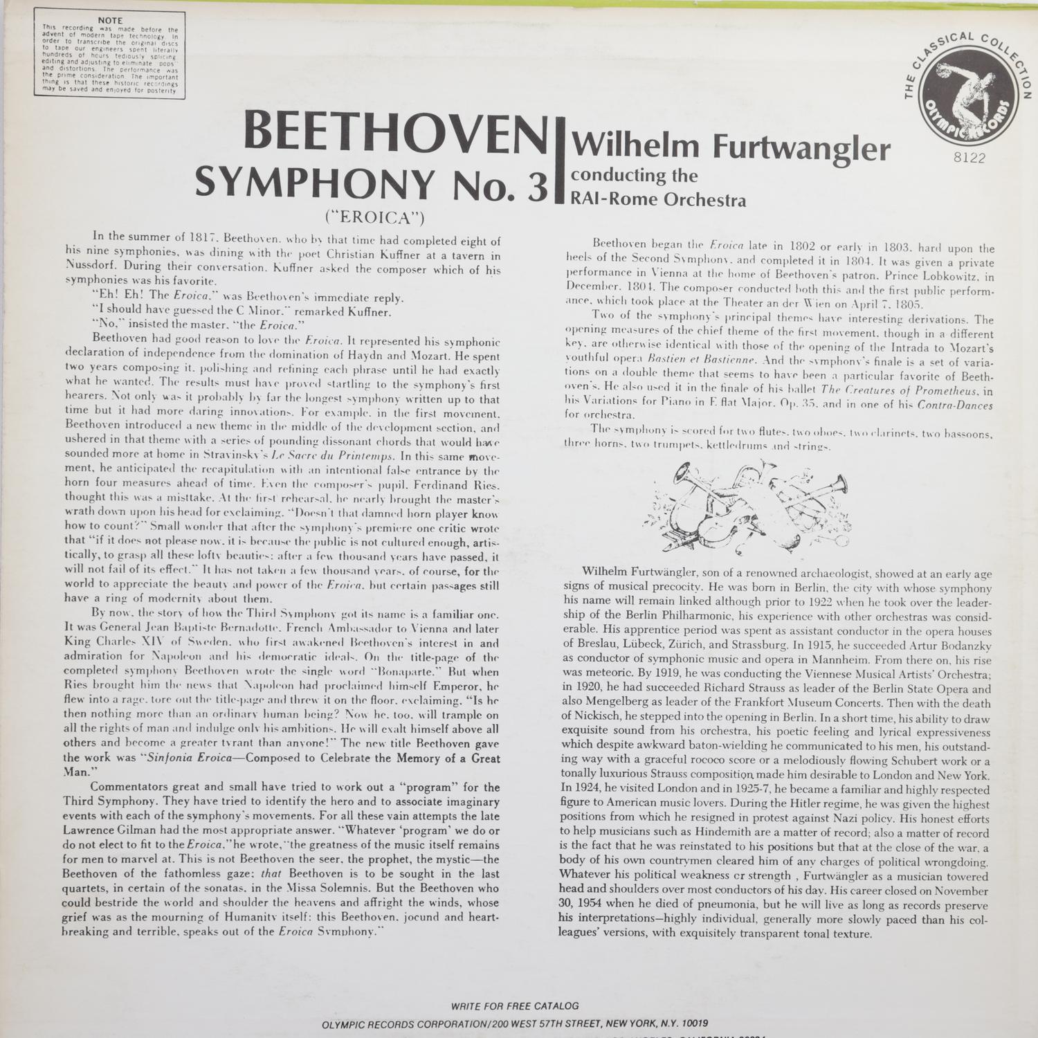 Виниловая пластинка ВИНТАЖ - BEETHOVEN: SYMPHONY № 3 (WILHELM ...