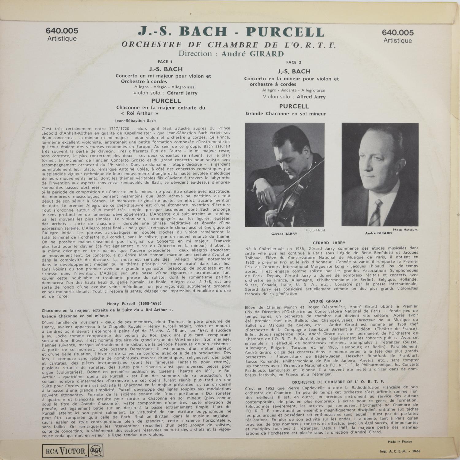 Виниловая пластинка ВИНТАЖ - J. S. BACH: CONCERTOS POUR VIOLON ...