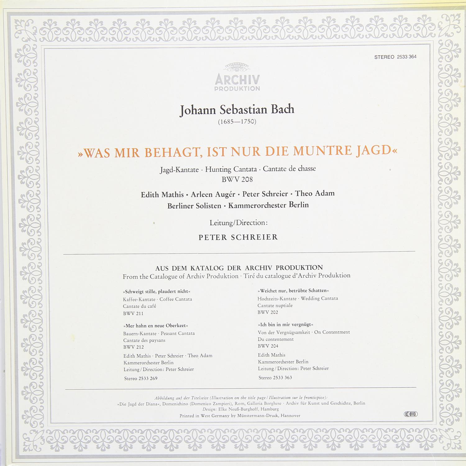 Виниловая пластинка ВИНТАЖ - BACH - JAGD-KANTATE BWV 208 | Купить в ...