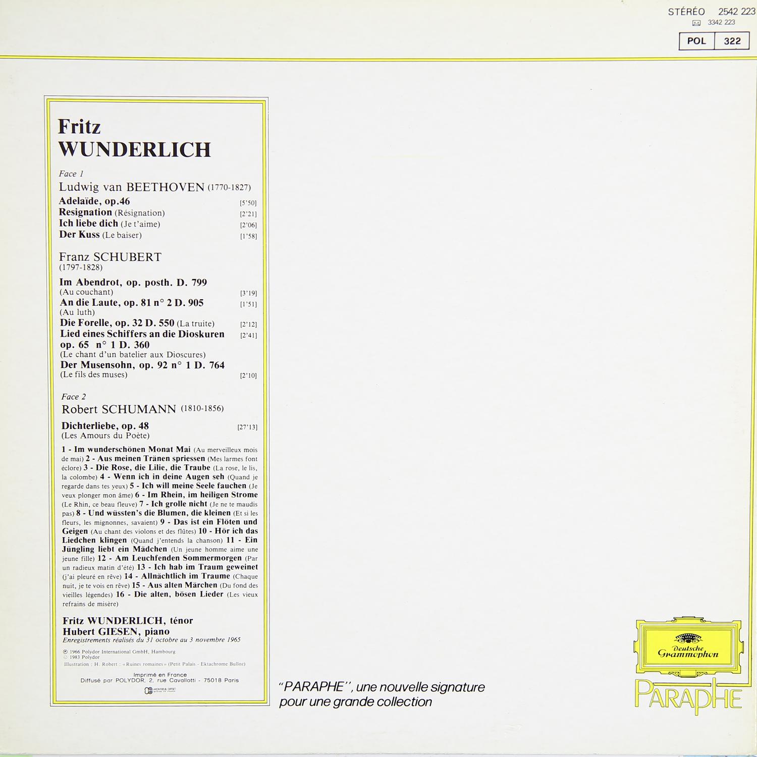 Виниловая пластинка ВИНТАЖ - РАЗНОЕ - LIEDER DE BEETHOVEN, SCHUBERT ...