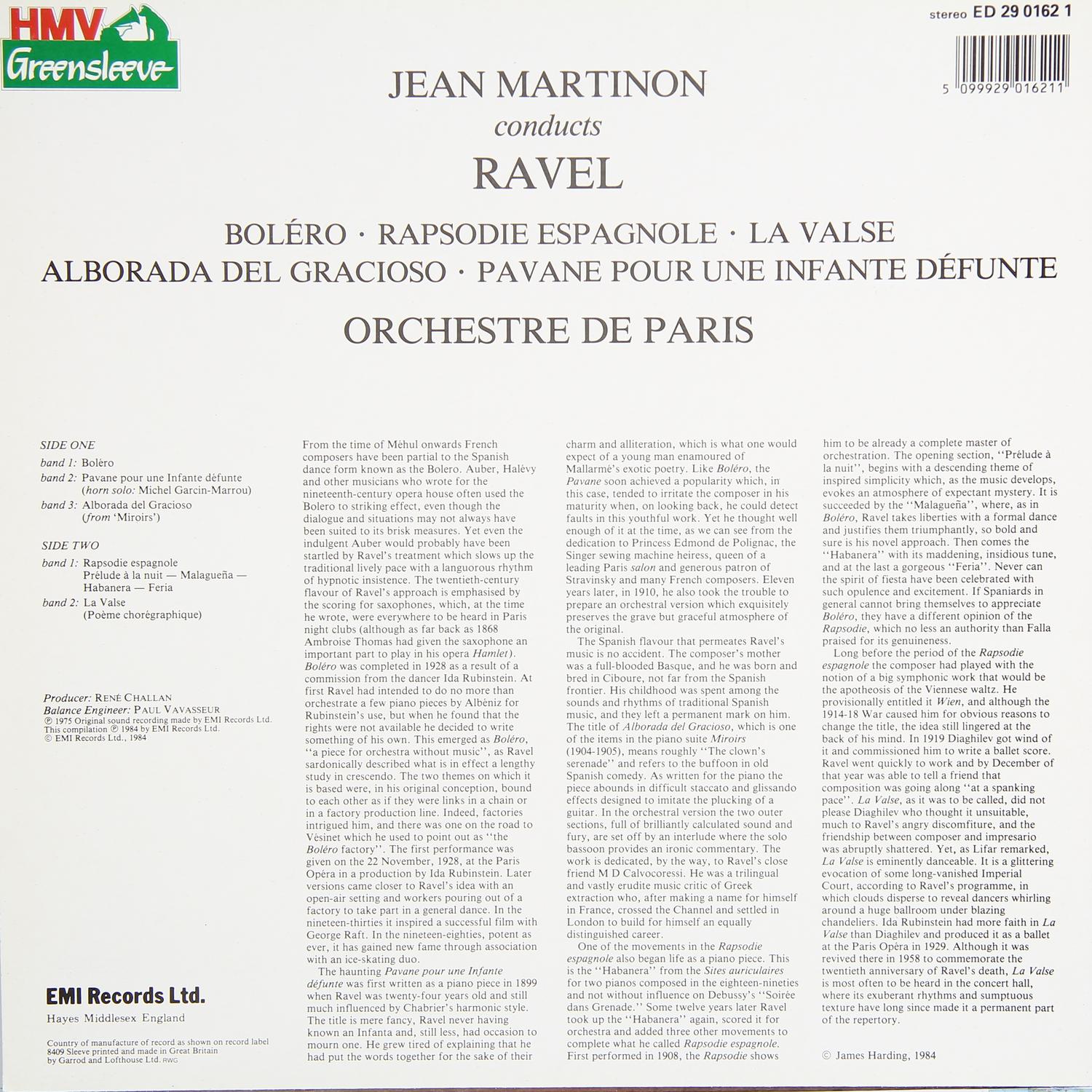 Виниловая пластинка ВИНТАЖ - RAVEL: BOLERO, RAPSODIE ESPAGNOLE, LA VALSE, PAVANE POUR UNE ...