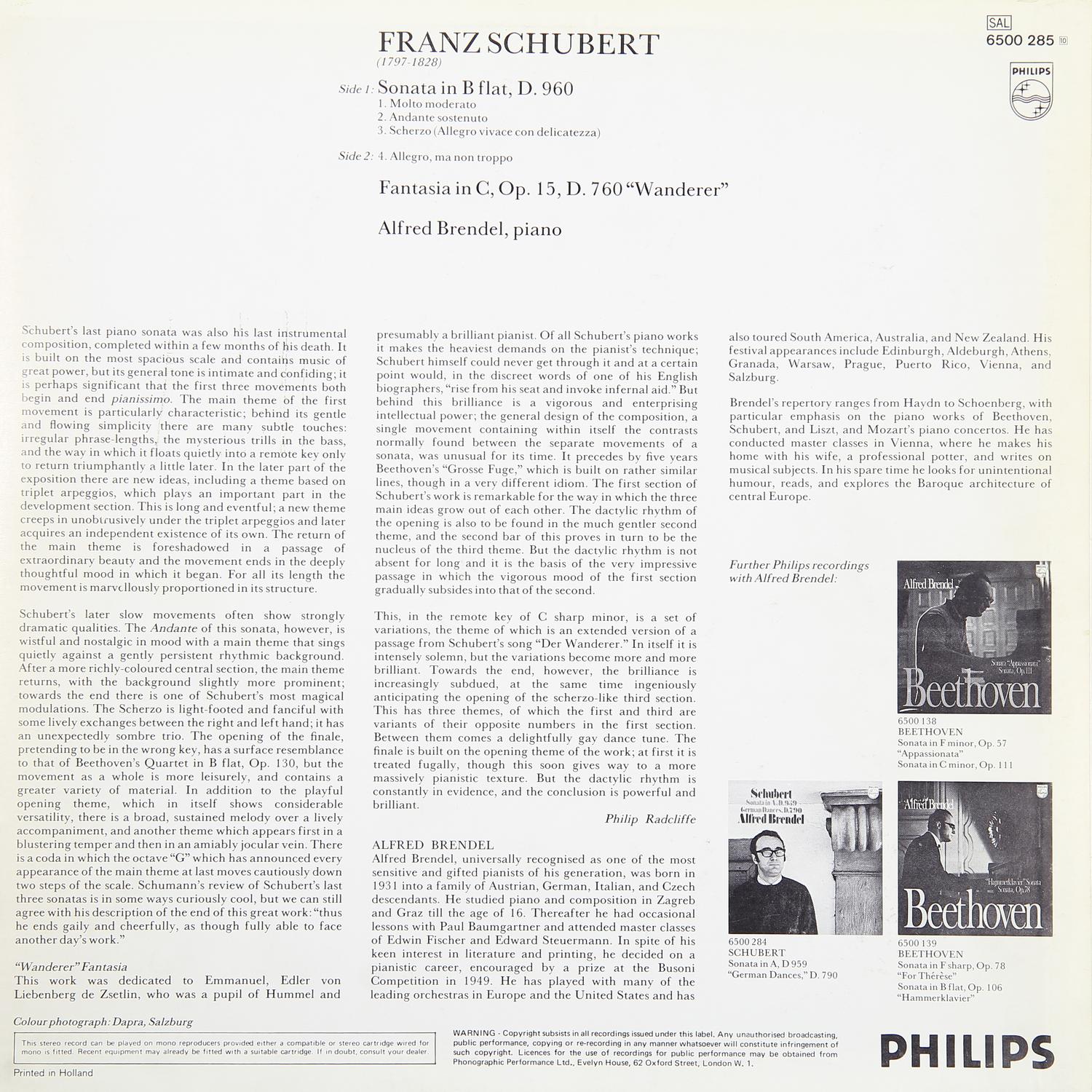 Виниловая пластинка ВИНТАЖ - SCHUBERT - SONATA IN B FLAT, D. 960 ...