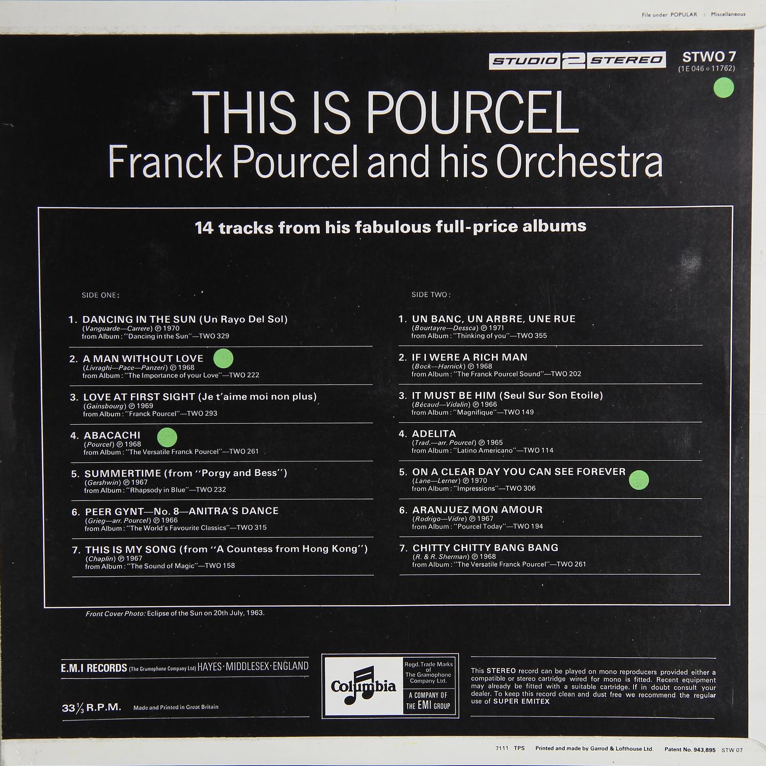 Виниловая пластинка ВИНТАЖ - THIS IS POURCEL: 14 TRACKS FROM HIS ...