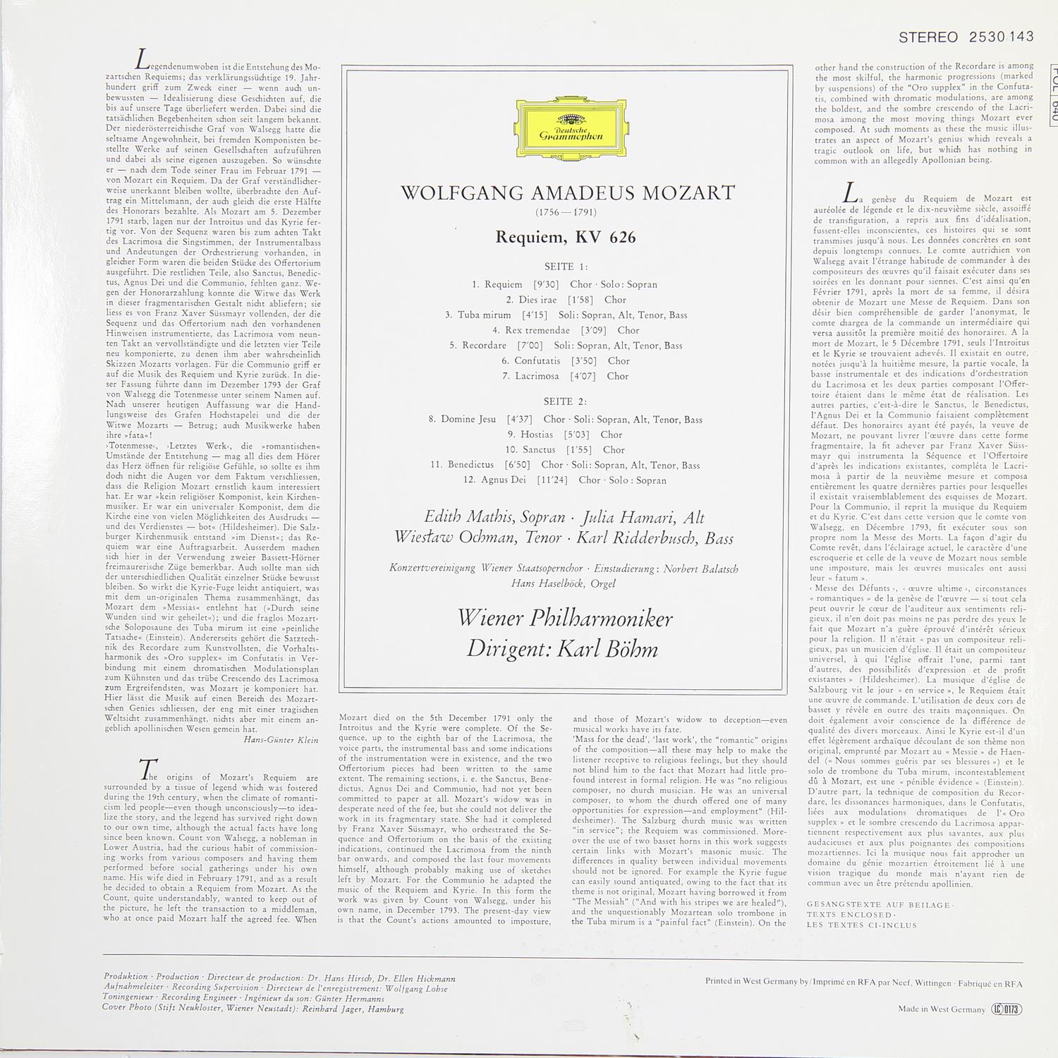 Виниловая пластинка ВИНТАЖ - WOLFGANG AMADEUS MOZART: REQUIEM (EDITH ...