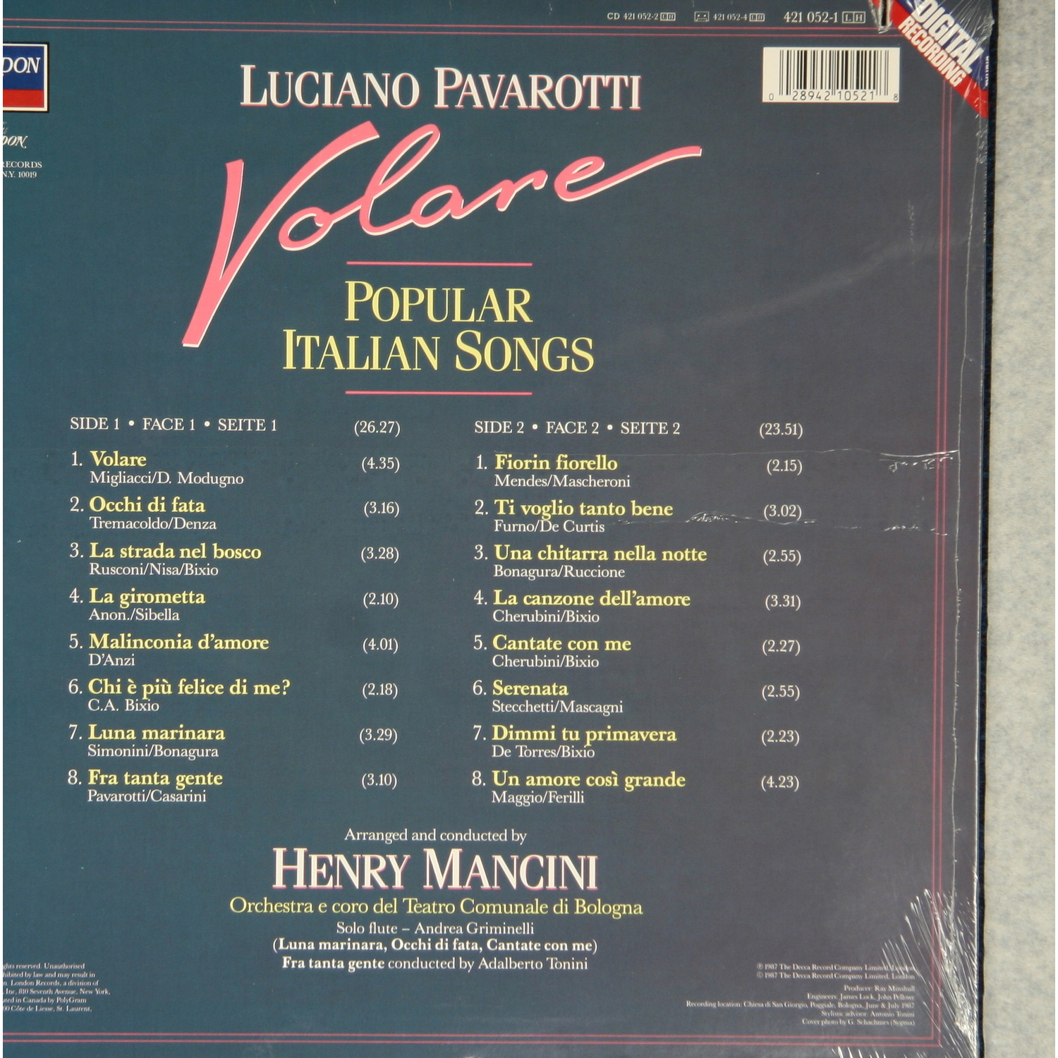 Виниловая пластинка LUCIANO PAVAROTTI - VOLARE (POPULAR ITALIAN SONGS ...