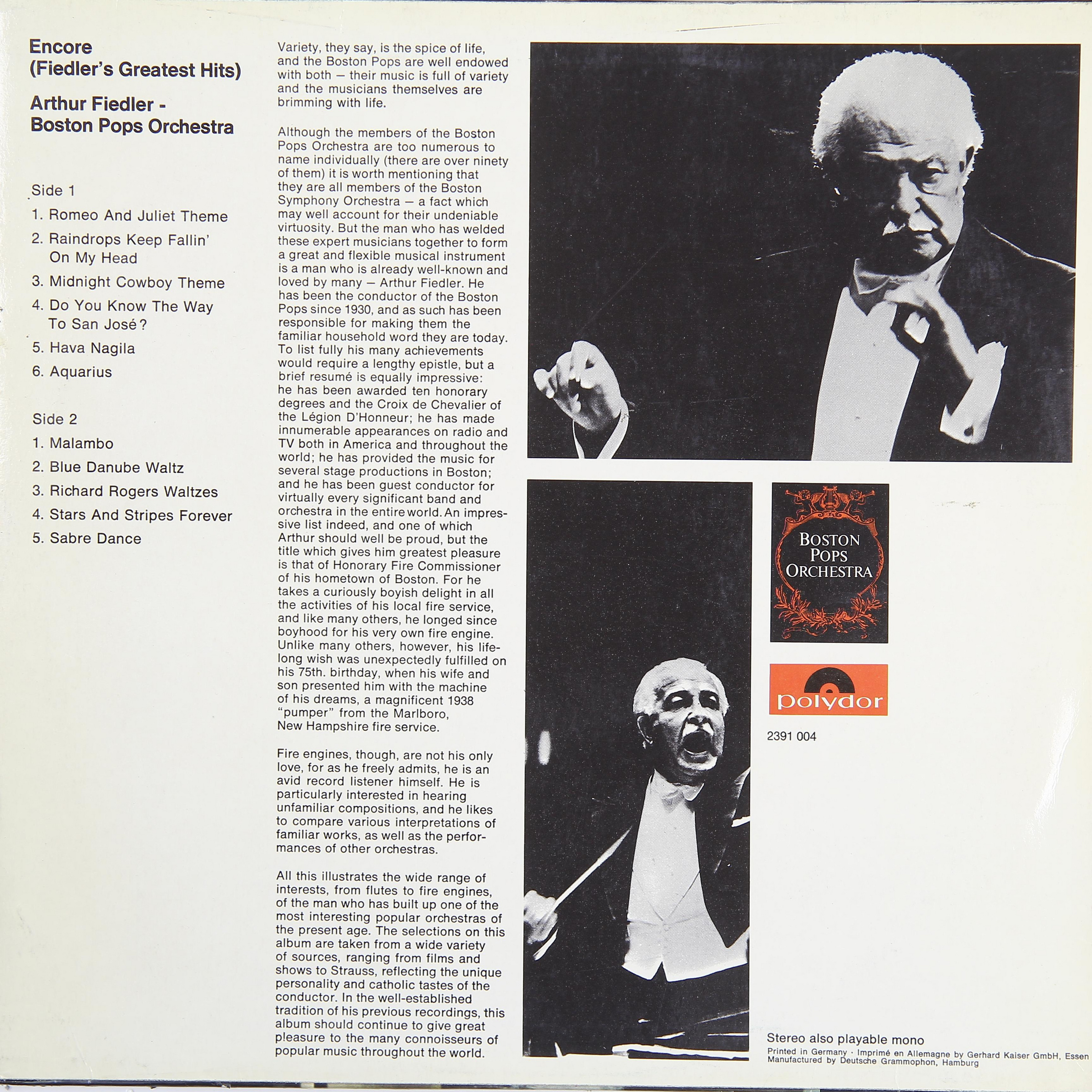 Виниловая пластинка ВИНТАЖ - ARTHUR FIEDLER: ENCORE (FIEDLER' S ...