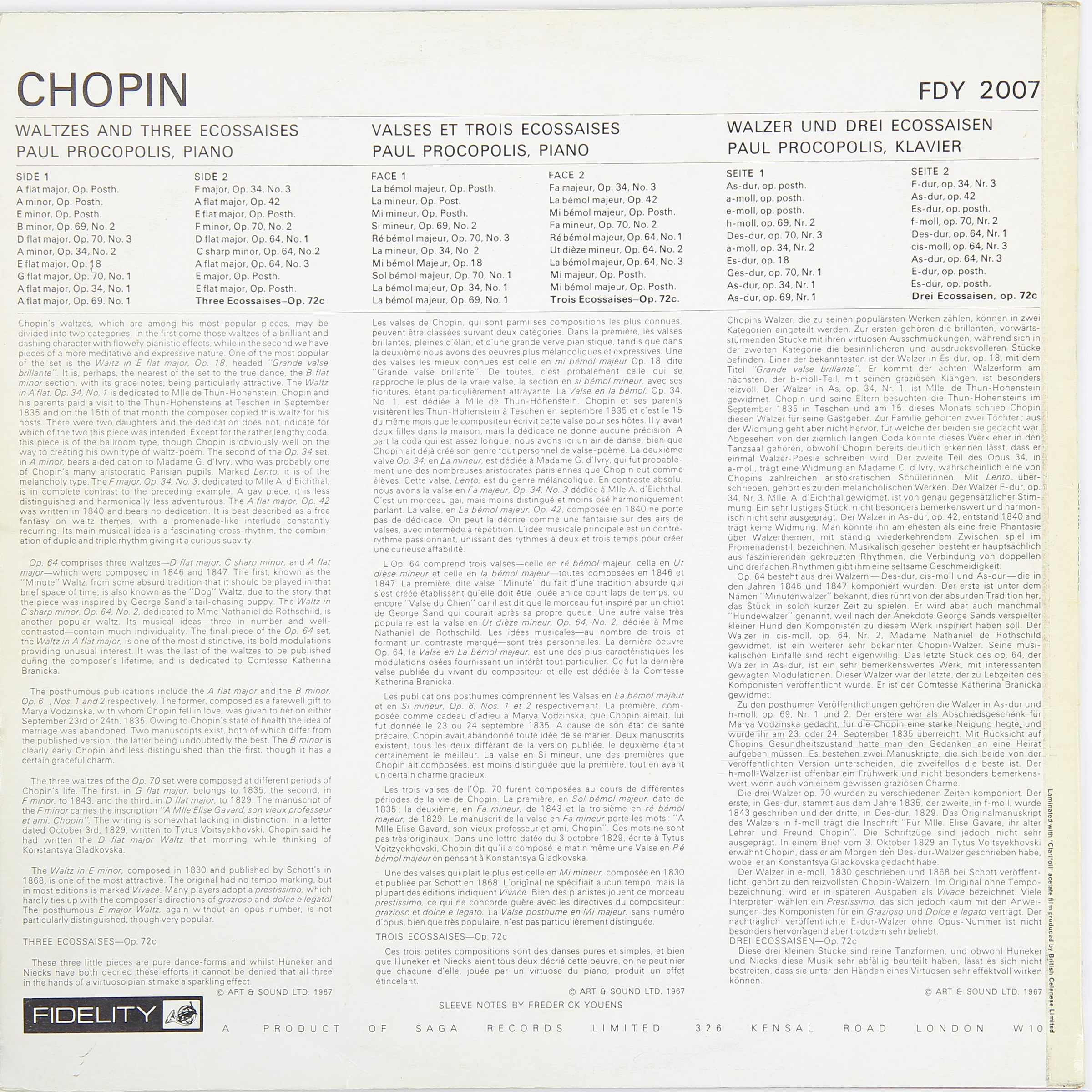 Виниловая пластинка ВИНТАЖ - CHOPIN: LES VALSES (PAUL PROCOPOLIS ...