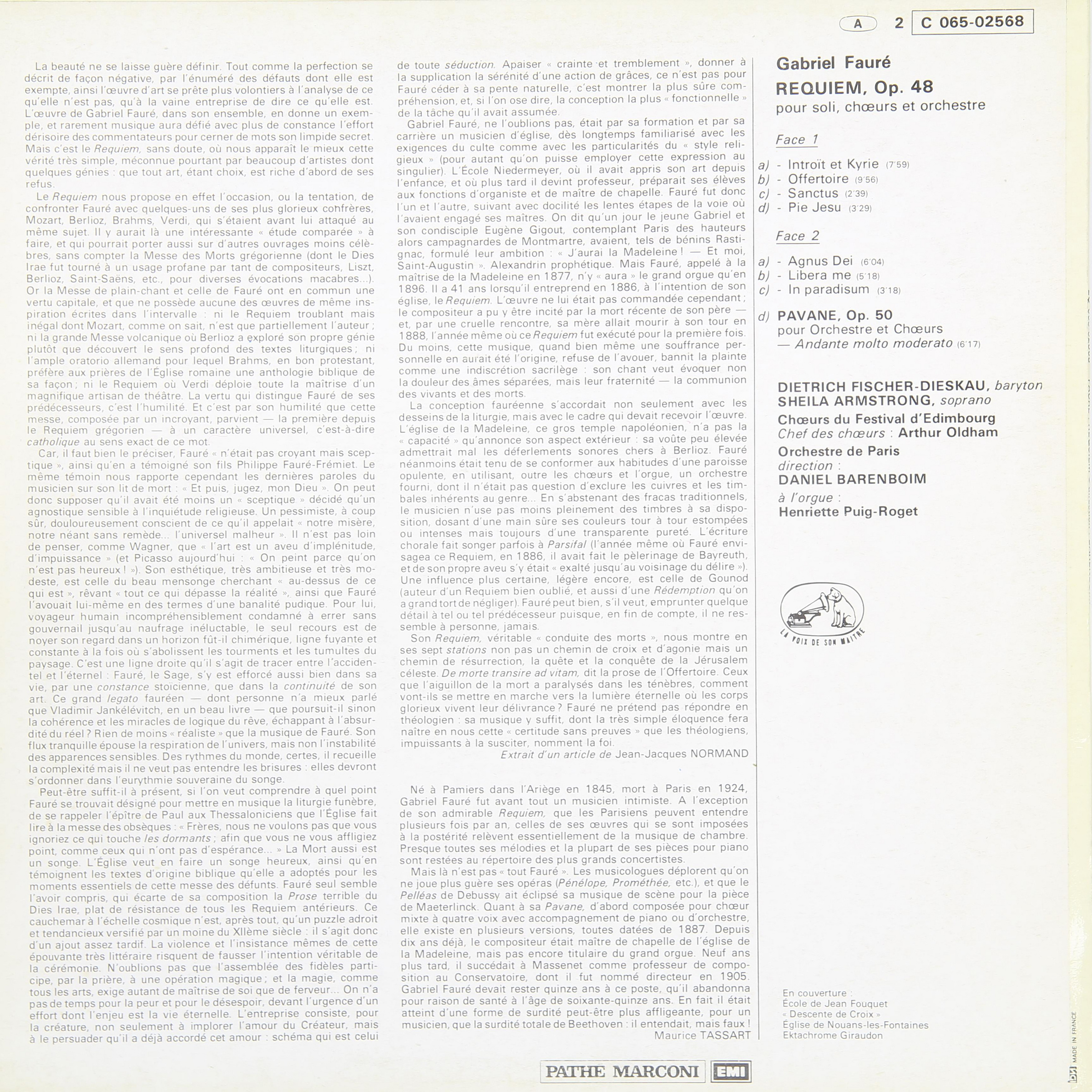 Виниловая пластинка ВИНТАЖ - РАЗНОЕ - GABRIEL FAURE: REQUIEM, OP. 48 ...