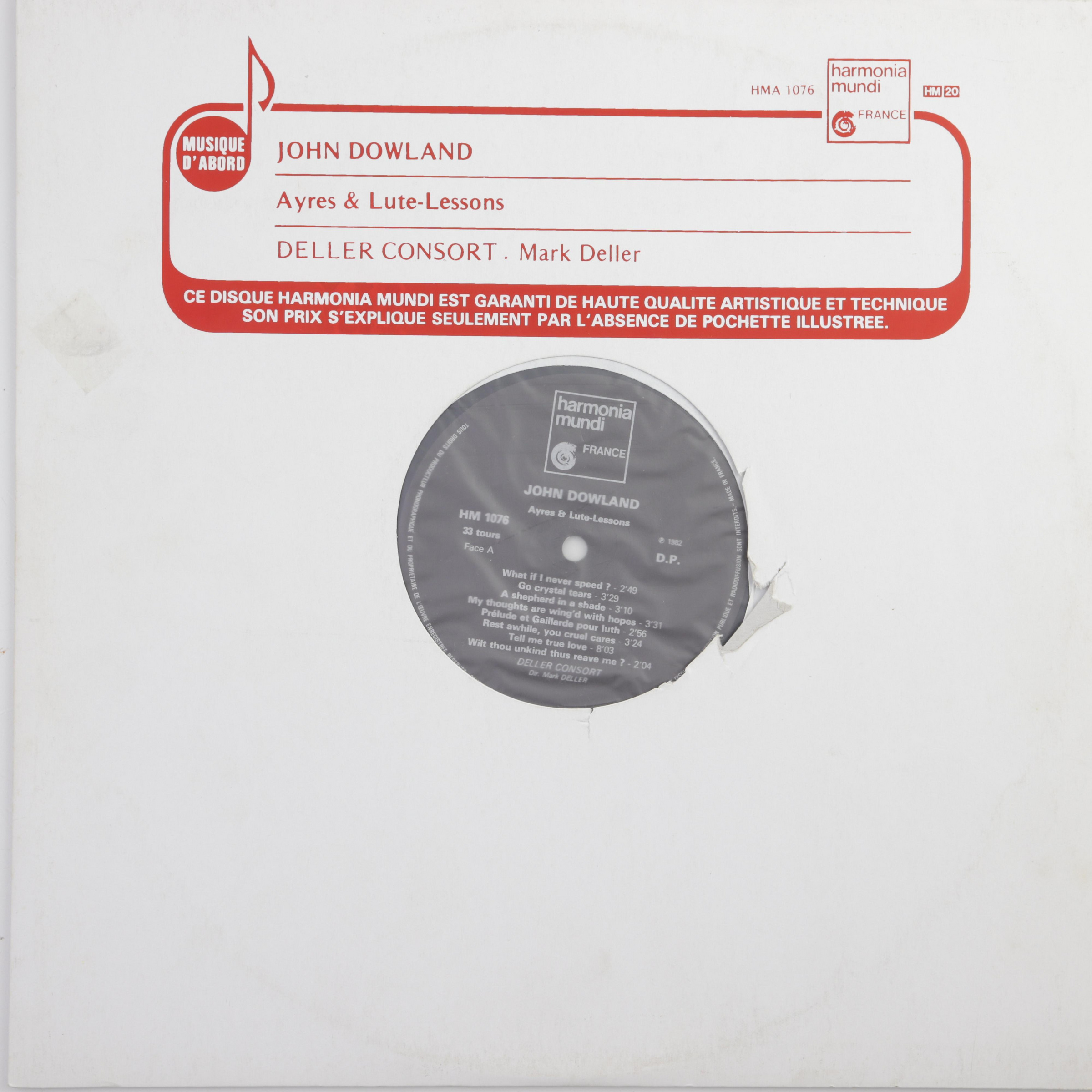 Виниловая пластинка ВИНТАЖ - JOHN DOWLAND: AYRES & LUTE-LESSONS (MARK ...