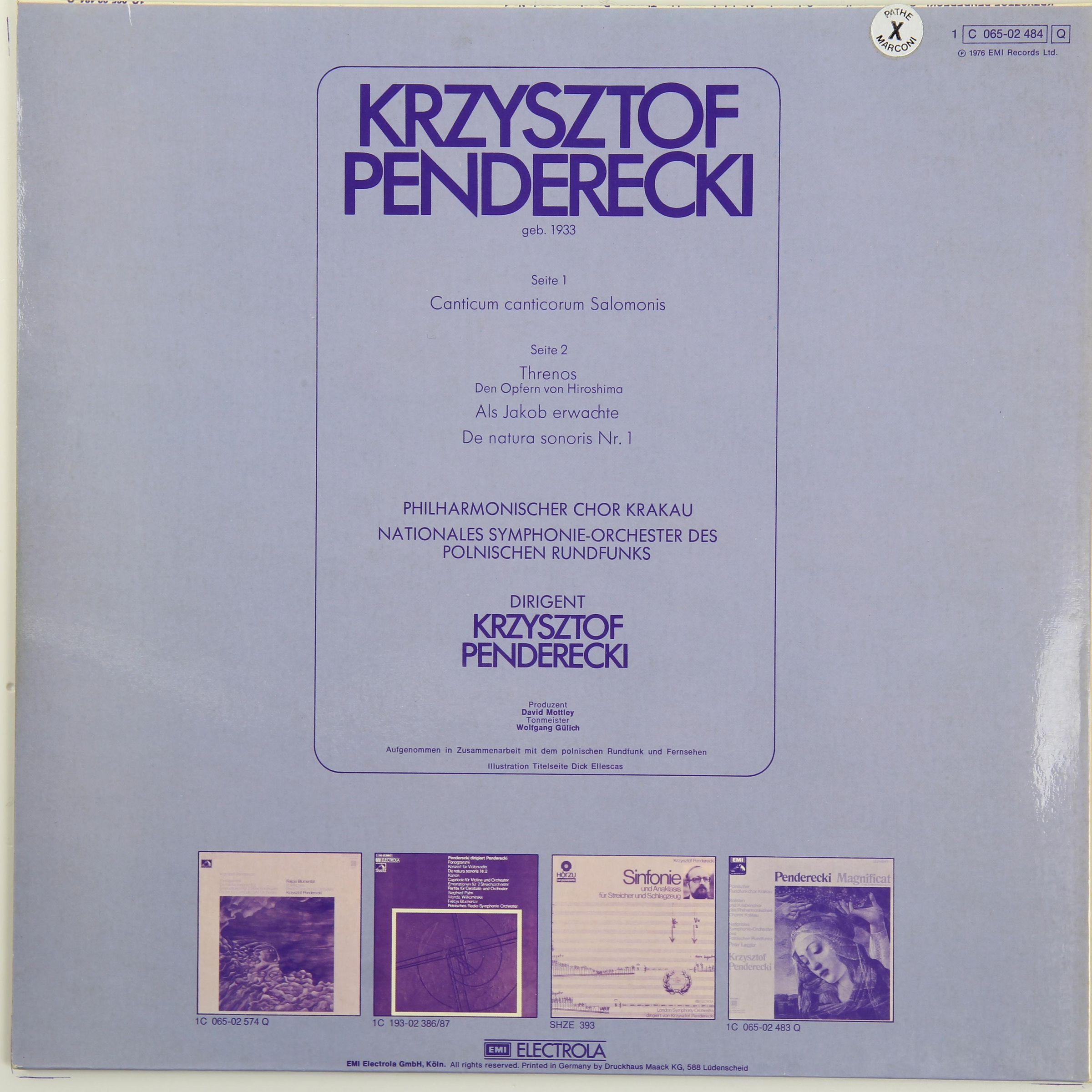 Виниловая пластинка ВИНТАЖ - PENDERECKI: CANTICUM CANTICORUM SALOMONIS ...