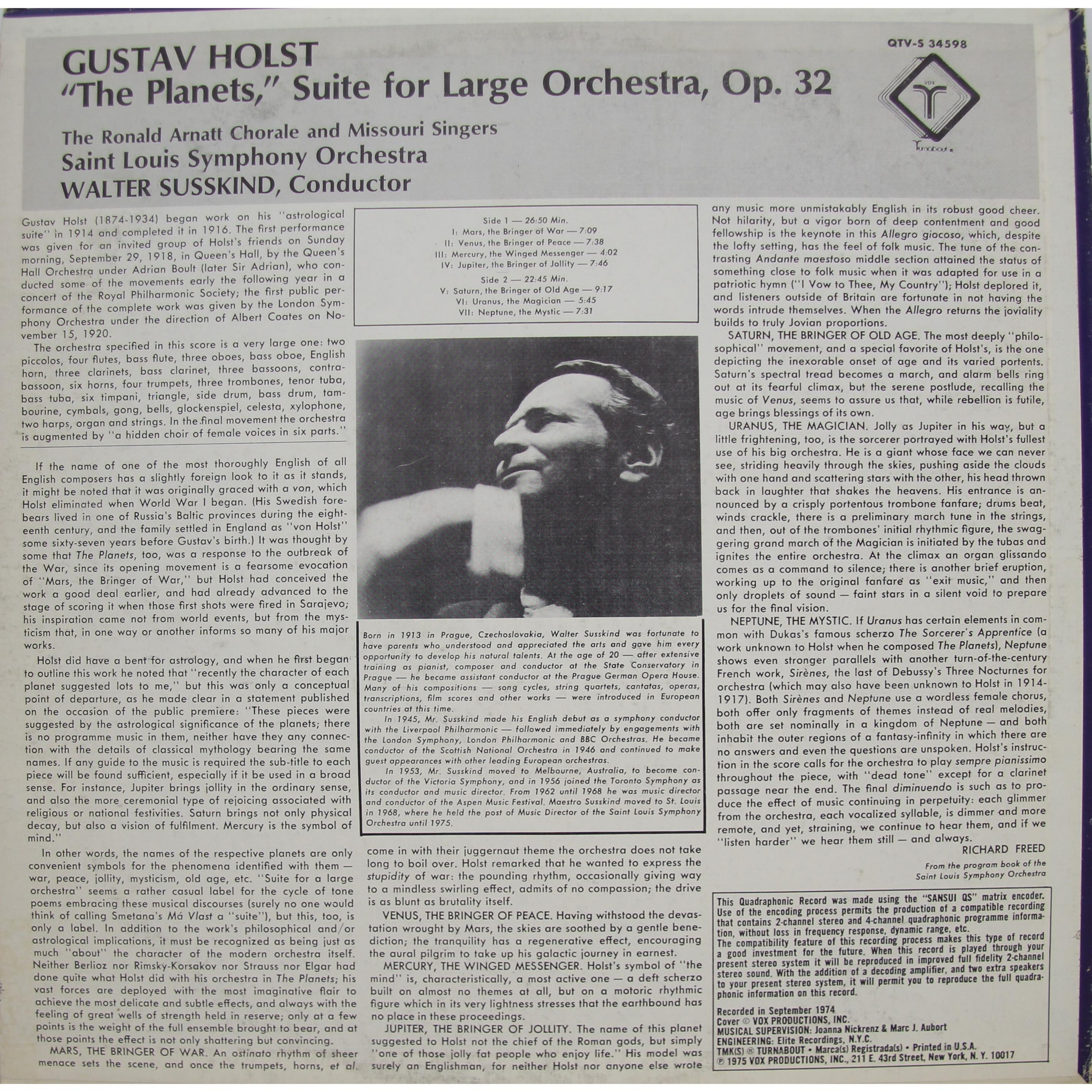 Виниловая пластинка ВИНТАЖ - РАЗНОЕ - HOLST - THE PLANETS (SAINT LOUIS ...