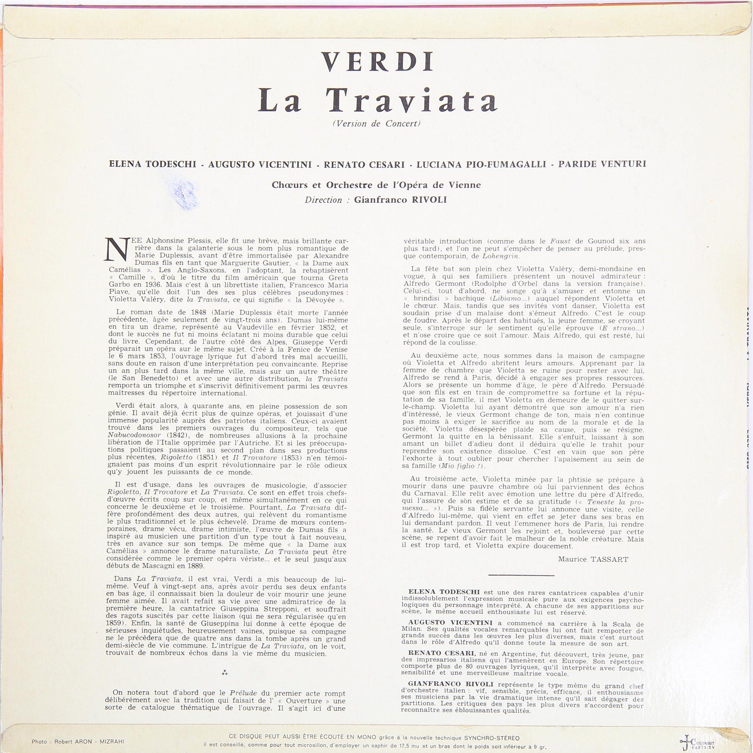 Виниловая пластинка ВИНТАЖ - VERDI: LA TRAVIATA (E. TODESCHI, A ...