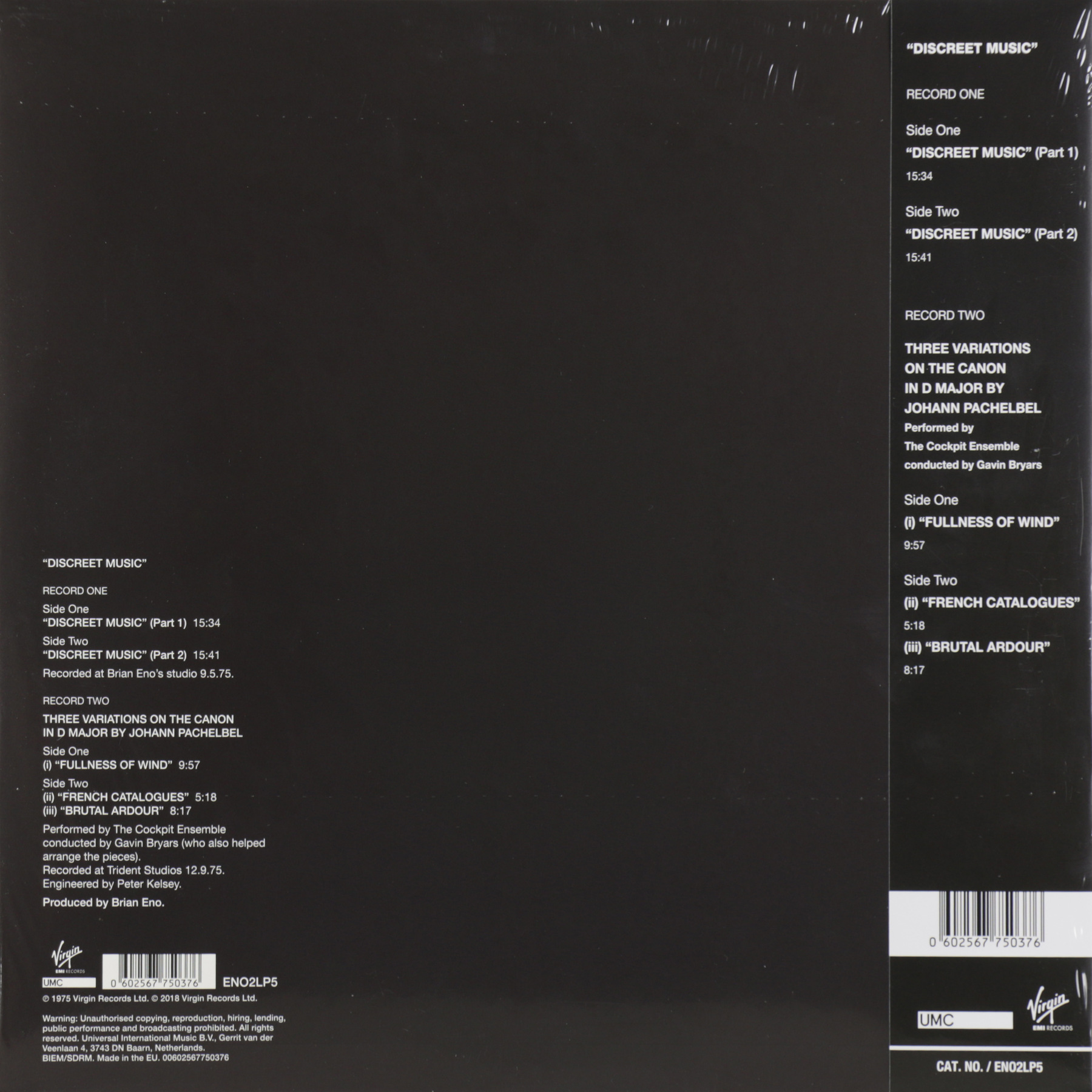 BRIAN ENO - DISCREET MUSIC (2 LP, 45 RPM), купить виниловую пластинку ...